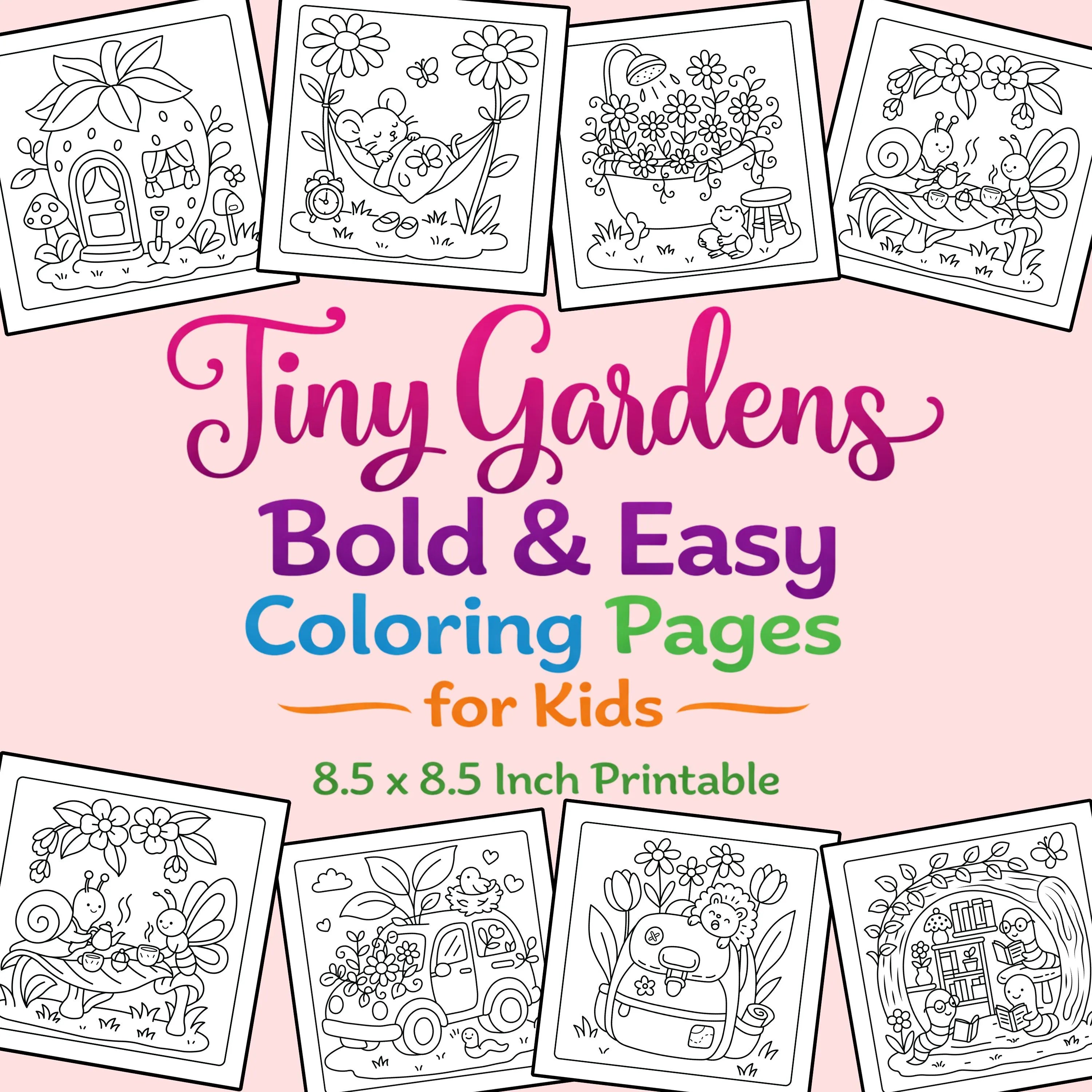 Tiny Gardens Coloring Pages for Kids – Bold & Easy Hand-Drawn Garden S ...